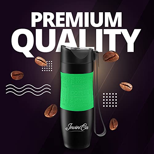 INVINCEA ONE-CLICK Travel Mug: Thermal Vacuum-Insulated Coffee Mug, Double-Wall Stainless Steel Durable Mug with a Leak Proof Lid for your Daily Hot/Cold/Ice Drinks; 16-oz Metal Cups. Black/Violet