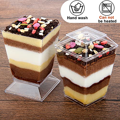 Colovis Desert Cups with Lids and Spoons, 100 Pack 5 OZ Clear Square Parfait Cups Plastic Appetizer Cups for Party Cheesecakes Puddings Fruits (100)