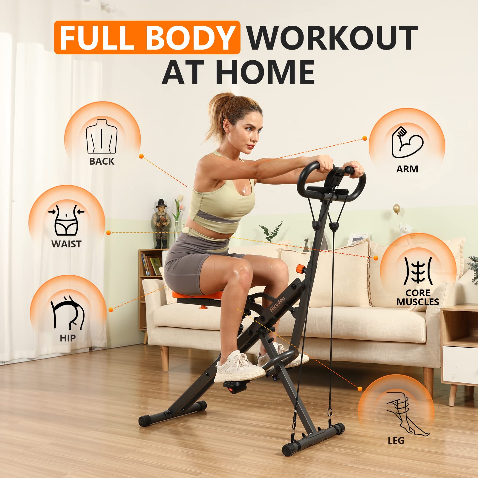 Niceday Hydraulic Squat Machine & Rowing Machine, 16 Resistance level & LCD Monitor