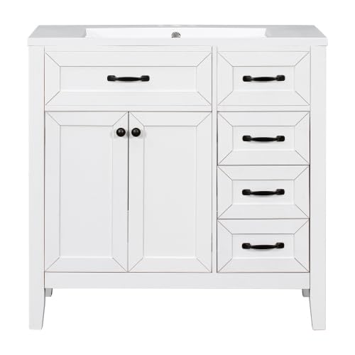 SZLIZCCC 36" Bathroom Vanity with Sink Combo, Bathroom Cabinet with Drawers, Solid Frame and MDF Board