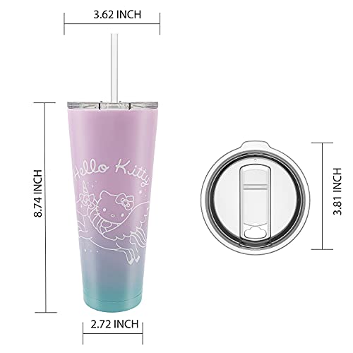 Zak Designs Sanrio Hello Kitty Vacuum Insulated Stainless Steel Travel Tumbler with Splash-Proof Lid, Includes Reusable Plastic Straw and Fits in Car Cup Holders (18/8 SS, 25 oz)