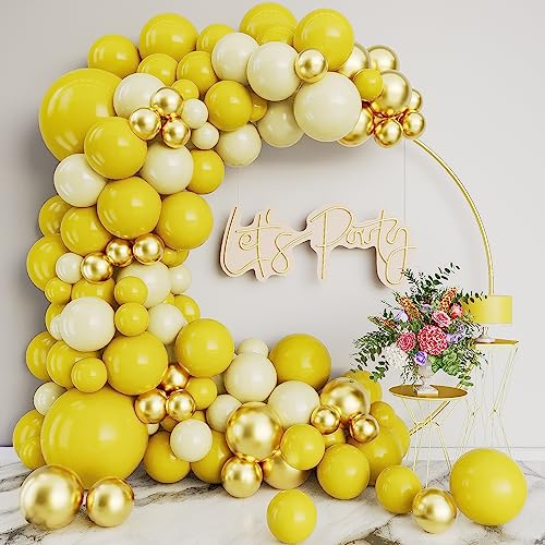 Yellow Balloon Arch Garland Kit-Macaron Yellow Balloon Metallic Gold Balloon 132Pcs for Graduation,Birthday,Baby Shower,Christmas,Fiesta Party Decoration.