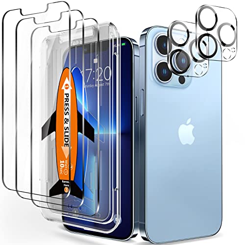EGV [3+2 Pack] Screen Protector for iPhone 13 Pro 6.1 Inch with Camera Lens Protector, Tempered Glass With Alignment Kit, 9H Hardness, Case Friendly