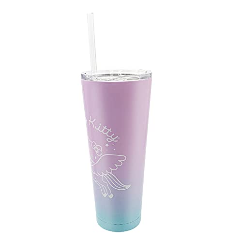 Zak Designs Sanrio Hello Kitty Vacuum Insulated Stainless Steel Travel Tumbler with Splash-Proof Lid, Includes Reusable Plastic Straw and Fits in Car Cup Holders (18/8 SS, 25 oz)