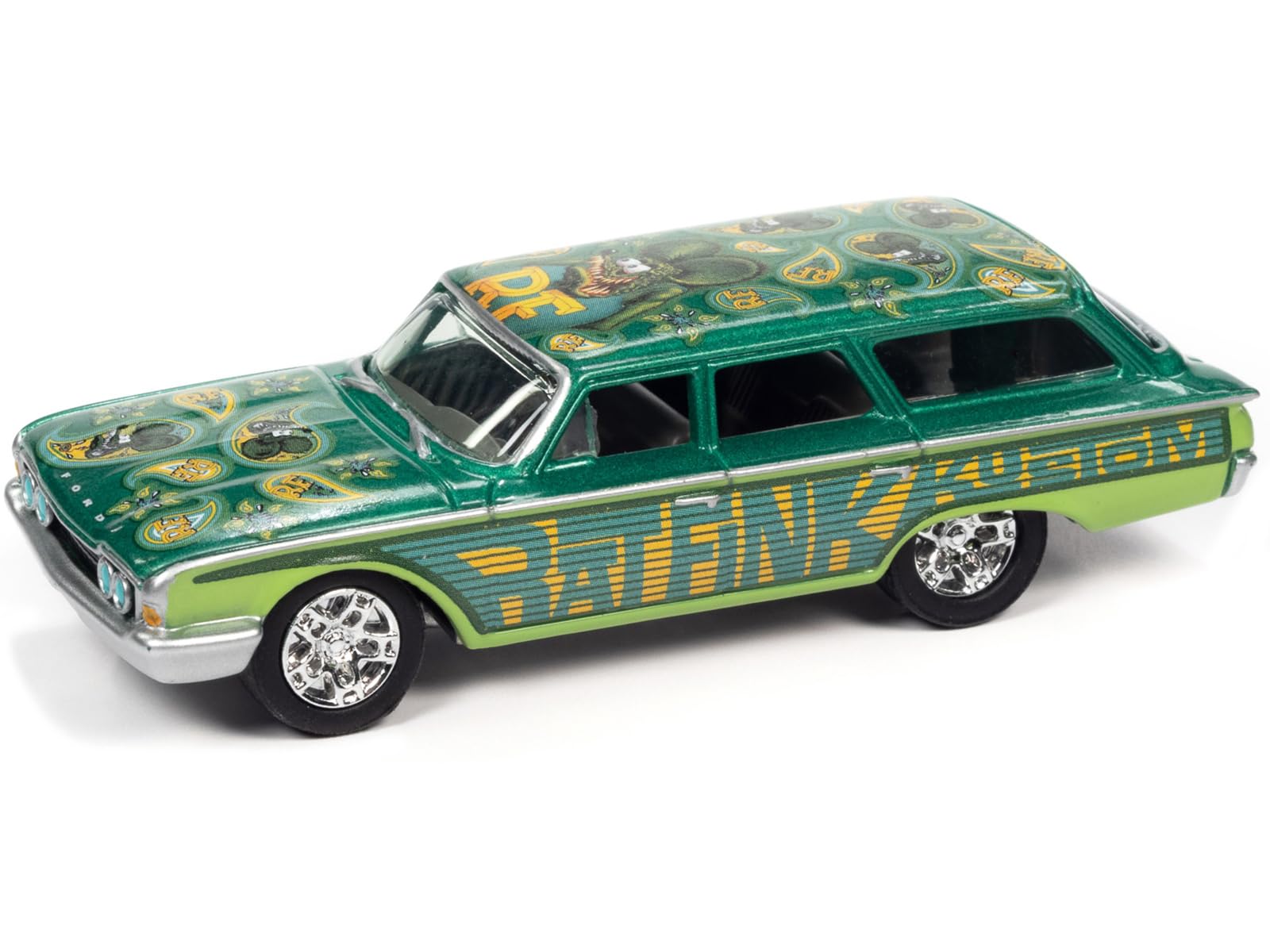 1960 Country Squire Kustom Green and Teal with Graphics and Collector Tin Limited Edition to 6020 Pieces Worldwide 1/64 Diecast Model Car by Johnny Lightning JLCT006-JLSP146B