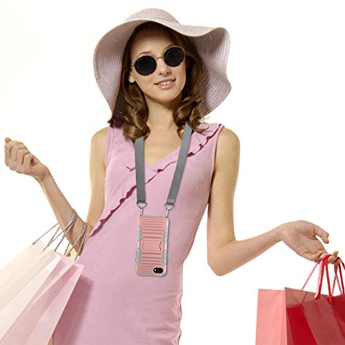 Samsung Galaxy S10 Case with Cross Body Strap and Stand, 2 in 1 Shockproof Hybrid Hard PC & Soft Rubber, Crossbody Lanyard Perfect for Go Outside and Women Kid Elderly,Pink