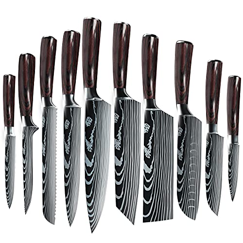 ZENG Kitchen Knife Set 10 PCS, Kitchen Knife Set without Block, Japanese Knife Set Stainless Steel, Chef knife set Professional, Pakkawood Handle, Sharp Knife Set for Vegetable Meat Fruit