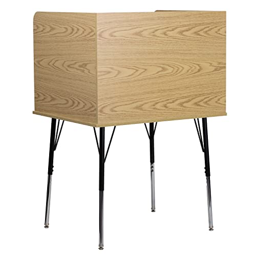 Flash Furniture Study Carrel - Oak Finish with Top Shelf - Height Adjustable Legs - Wire Management Grommet