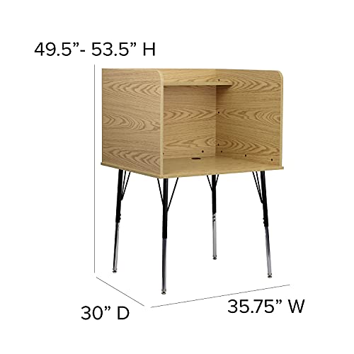 Flash Furniture Study Carrel - Oak Finish with Top Shelf - Height Adjustable Legs - Wire Management Grommet