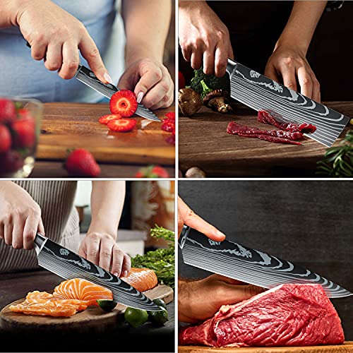 ZENG Kitchen Knife Set 10 PCS, Kitchen Knife Set without Block, Japanese Knife Set Stainless Steel, Chef knife set Professional, Pakkawood Handle, Sharp Knife Set for Vegetable Meat Fruit