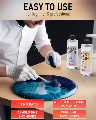Smallbudi 17 Oz Epoxy Resin Kit - Crystal Clear Epoxy Resin & Hardener for DIY Art, Crafts, Mold Casting, Resin Coasting, Wood, Jewelry Making, Food Safe, Heat & UV Resistant, No Bubble 1:1 Ratio