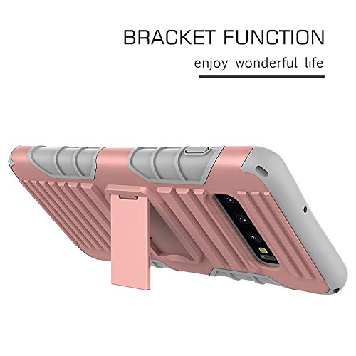 Samsung Galaxy S10 Case with Cross Body Strap and Stand, 2 in 1 Shockproof Hybrid Hard PC & Soft Rubber, Crossbody Lanyard Perfect for Go Outside and Women Kid Elderly,Pink