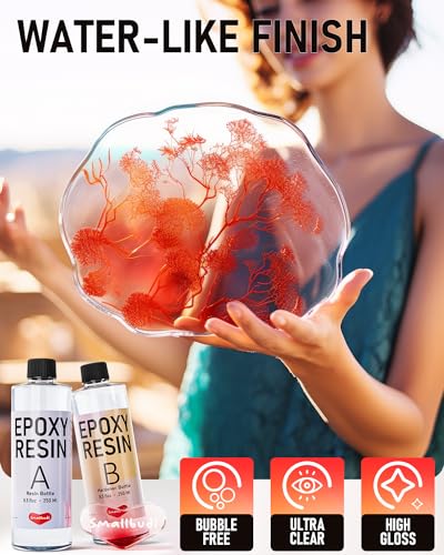 Smallbudi 17 Oz Epoxy Resin Kit - Crystal Clear Epoxy Resin & Hardener for DIY Art, Crafts, Mold Casting, Resin Coasting, Wood, Jewelry Making, Food Safe, Heat & UV Resistant, No Bubble 1:1 Ratio