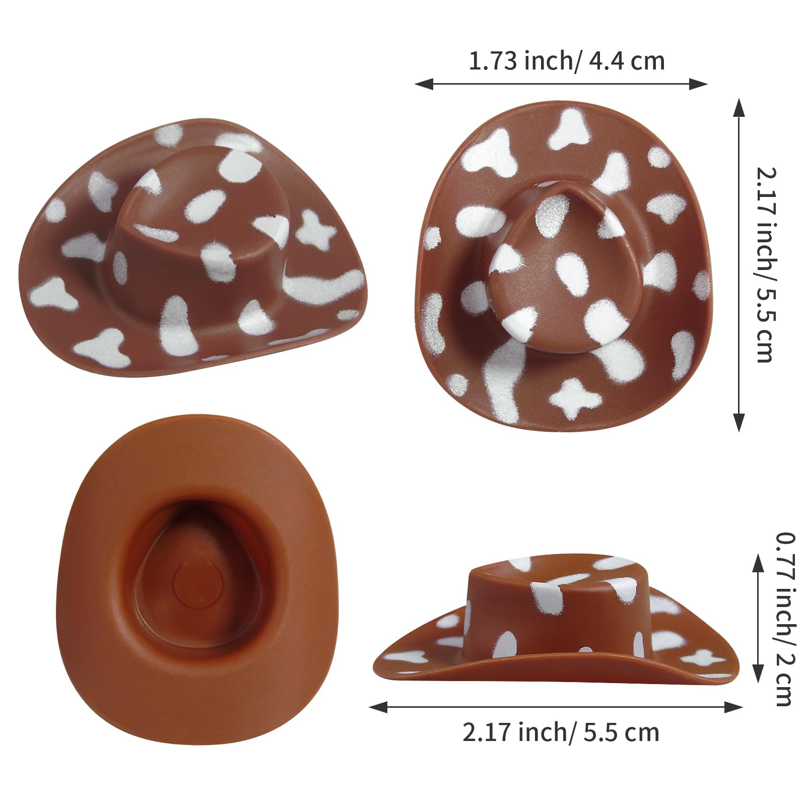 20 Pieces Mini Western Cowboy Hat Cowgirl Hat Doll Hats Plastic Cute Doll Hats Decoration Accessories for Party (Brown Dairy Cow)