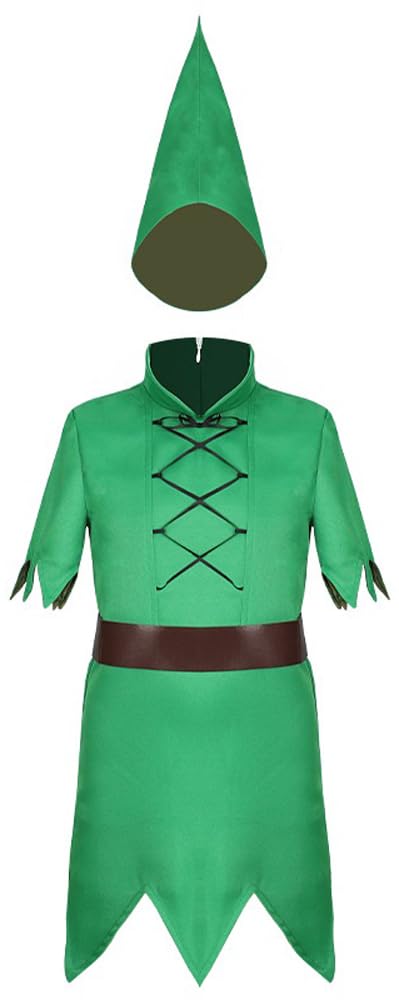 Xuminvty Men Peter Pan Cosplay Hat Shirt Pants Adult Women Peter Pan Green Costume Outfit Halloween Uniform Suit (Green - Women, X-Large)
