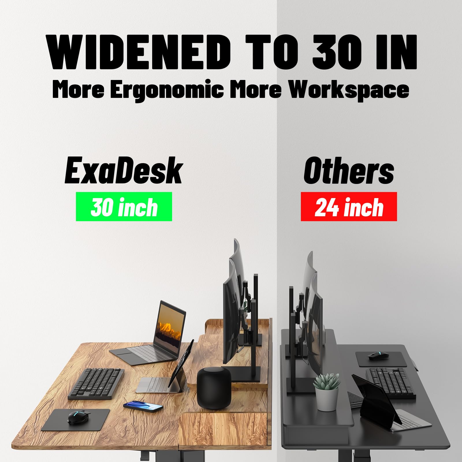 ExaDesk 63×30 Inch Electric Standing Desk with 2 Drawers, Adjustable Height Widened Stand Up Desk with Storage Shelf, Sit to Stand Ergonomic Workstation for Home Office