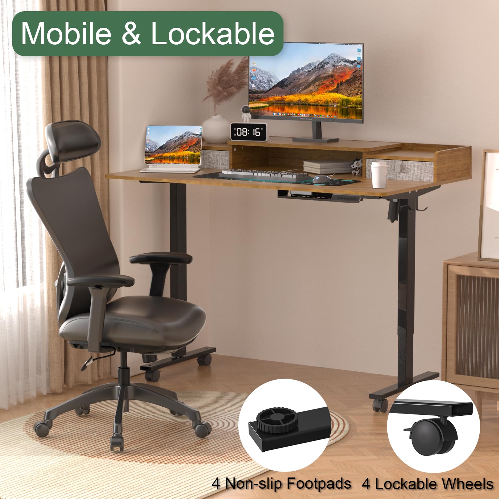 ExaDesk 63×30 Inch Electric Standing Desk with 2 Drawers, Adjustable Height Widened Stand Up Desk with Storage Shelf, Sit to Stand Ergonomic Workstation for Home Office