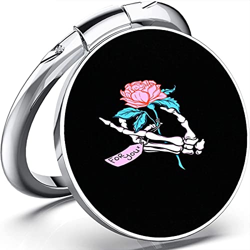 XIAJONS Cell Phone Ring Holder Stand,360 Degree Rotation Bracket Compatible with All Smartphones，for Man Woman Skeleton Hand Pink Rose Pattern（Black）