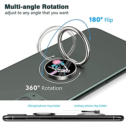 XIAJONS Cell Phone Ring Holder Stand,360 Degree Rotation Bracket Compatible with All Smartphones,for Man Woman Skeleton Hand Pink Rose Pattern(Black)