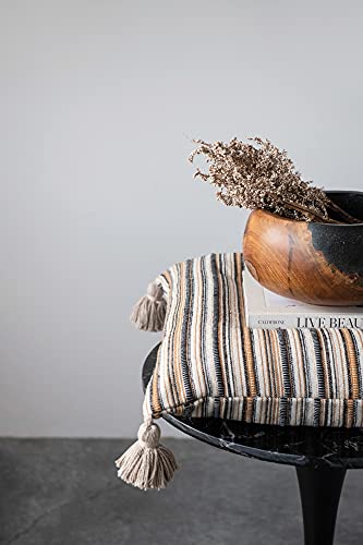 Creative Co-Op 24" Square Woven Cotton Pillow with Stripes & Tassels