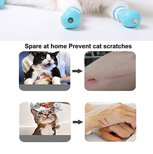 Tmsuxin Cat Boots for Cats Only, Anti-Scratch Cat Feet Covers Adjustable Prickly Anti-Off Shoes for Cat Silicone Cat Paw Protector Boots for Cats of Various Sizes for Cat Bathing and Shaving (Blue)