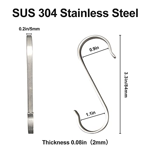 RTCUL S Hooks Heavy Duty 304 Stainless Steel 3.3" Hooks 12 Pack S Shaped Hanging Hooks for Kitchen, Bathroom, Bedroom and Office(0.9in×1.1in×3.3in)