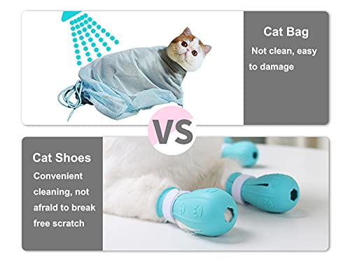 Tmsuxin Cat Boots for Cats Only, Anti-Scratch Cat Feet Covers Adjustable Prickly Anti-Off Shoes for Cat Silicone Cat Paw Protector Boots for Cats of Various Sizes for Cat Bathing and Shaving (Blue)