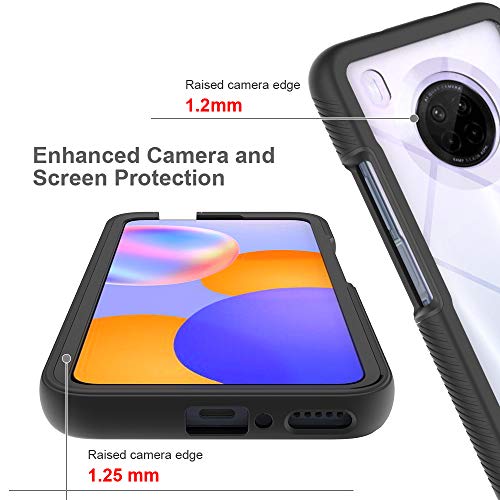 Huawei Y9A Case, EabHulie Hybrid Transparent Back Rugged Bumper No Slip Shockproof Protective Case Cover for Huawei Y9A Black
