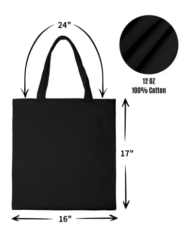 2 Pcs Cotton Canvas Tote Bag Inner Zipper Pocket 12oz 16"x17" Heavy Duty Blank Black Reusable Grocery Shopping Bag Large Plain Cloth Bag for Promotion, Advertising, DIY, Gift