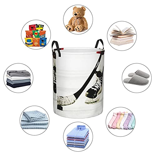 Laundry Hamper Round, Large Canvas Fabric Lightweight Storage Basket Toy Organizer Ice Hockey Pattern Dirty Clothes Collapsible Waterproof Dirty Clothes Hamper For Bedroom