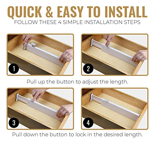 RAPTUROUS Deep Drawer Divider - 4 Inches High, Expands from 11-17 Inch, Adjustable Tall Dividers for Kitchen, Bedroom - Expandable Organizers for Clothes, Dressers etc - 8 Pack White Drawer Separators