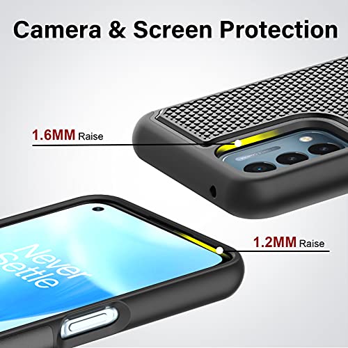 for OnePlus Nord N200 5G Case: Heavy Duty Shockproof Protective Phone Case [2 Tempered Glass Screen Protector] Anti-Slip Textured Hard Cover + Soft Silicone Rubber Bumper, Military Armor Case - Black