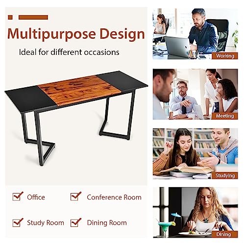 Tangkula 63β Conference Table, Large Industrial Meeting Table with Metal Frame, Multipurpose Rectangular Training Seminar Table, Computer Desk, Dining Table, for Home, Office, Conference Room