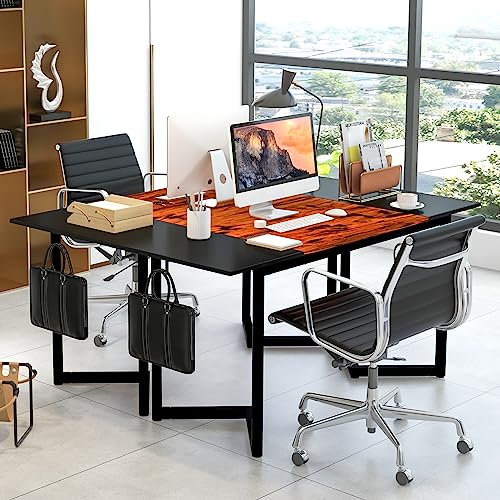 Tangkula 63β Conference Table, Large Industrial Meeting Table with Metal Frame, Multipurpose Rectangular Training Seminar Table, Computer Desk, Dining Table, for Home, Office, Conference Room