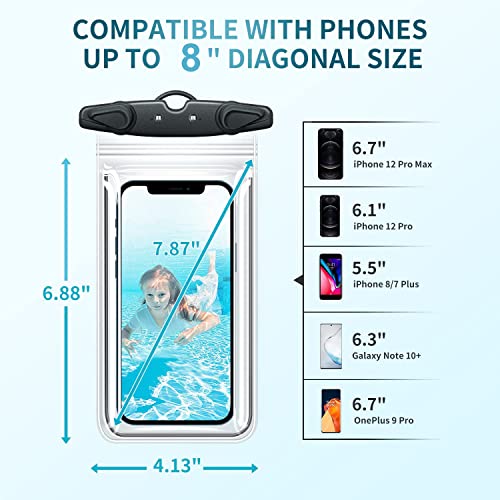 GLBSUNION Universal Waterproof Case,Waterproof Phone Pouch Dry Bag for iPhone 14 13 12 Pro 11 Pro Max XS Max X Samsung Galaxy S22/21 Google Pixel HTC Up to 8", IPX8 Cellphone Dry Bag -3 Pack Clear
