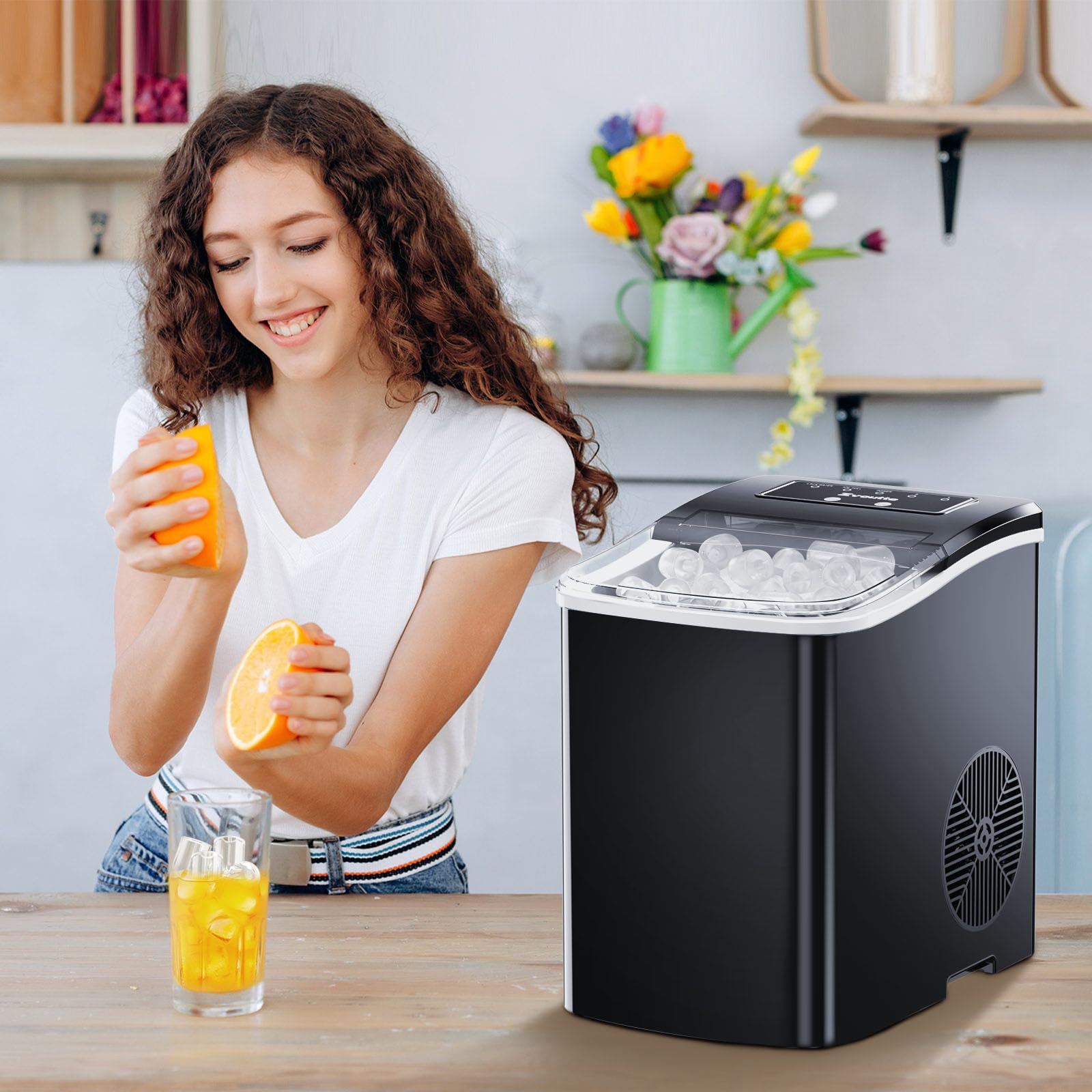 Zvoutte Portable Countertop Ice Maker Machine - Self-Cleaning Ice Makers with Ice Scoop and Basket, 9 Cubes in 8-10 mins, 26 lbs/24 Hours, for Home/Kitchen/Bar/Office/Camping (Black)