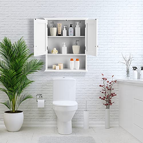 LOKO Bathroom Wall Cabinet, Wall Mounted Storage Cabinet with Double Doors, Multifunctional Medicine Cabinet with Adjustable Shelf, 23.5 x 7.5 x 28 inches (White)