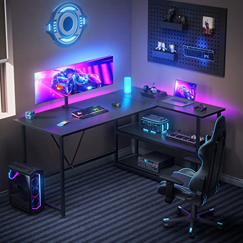 GreenForest Small L Shaped Desk 51x35.4 inch Reversible Corner Gaming Computer Desk and Wooden File Cabinet 2 Drawer Lateral Filing Cabinet with Lock