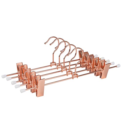 HUMIA 14 Inch Rose Copper Gold Metal Pants Skirts Hangers 12 Pack, Sturdy for Slacks Trousers with 2 Adjustable Non Slip Clips and Swivel Hook (Rose Copper, 12)