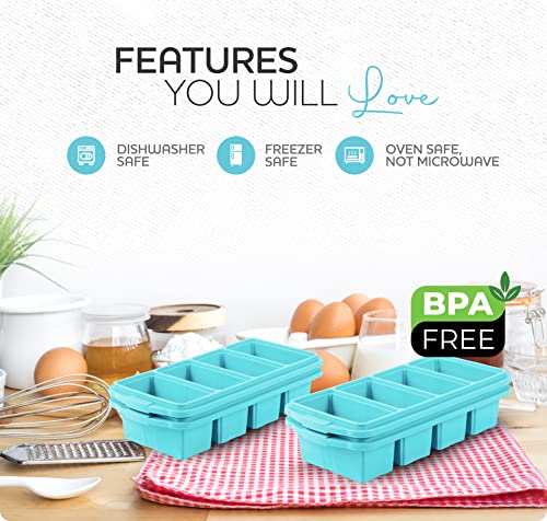 Large Ice Cube Freezing Tray - Soup Freezing Tray with Airtight Transparent Lid - 4Individual Compartments With Portion Scales - Storage For Broth, Sauces & Liquid Meal Prep - Oven & Dishwasher-Safe