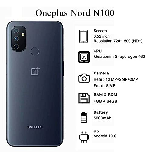 OnePlus Nord N100 LTE 4GB(RAM)+64GB 90Hz Display (T-Mobile/Sprint Unlocked) BE2012 Long Lasting Battery Smartphone - Midnight Frost (Renewed)