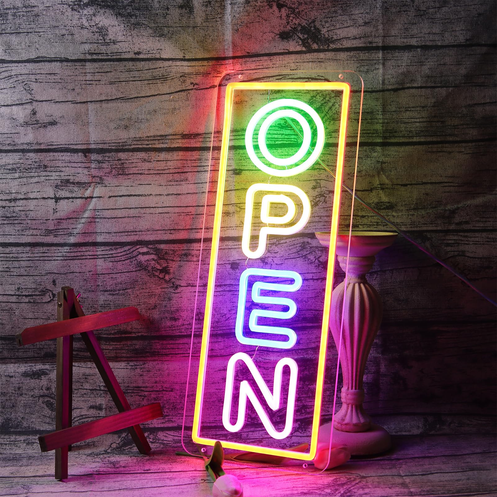 MEFFIAO LED Neon Open Sign for Business, 16.5"x 12" Adjustable Brightness Open Sign, supplied with USB and regulator provided, suitable for party bar salon coffee shop hotel wall decoration neon signâŠ