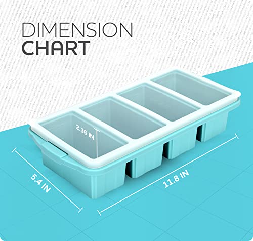 Large Ice Cube Freezing Tray - Soup Freezing Tray with Airtight Transparent Lid - 4Individual Compartments With Portion Scales - Storage For Broth, Sauces & Liquid Meal Prep - Oven & Dishwasher-Safe