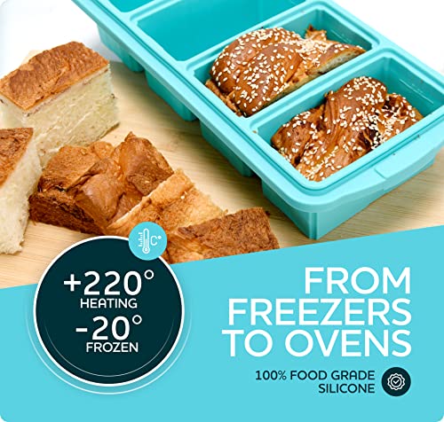 Large Ice Cube Freezing Tray - Soup Freezing Tray with Airtight Transparent Lid - 4Individual Compartments With Portion Scales - Storage For Broth, Sauces & Liquid Meal Prep - Oven & Dishwasher-Safe
