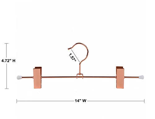 HUMIA 14 Inch Rose Copper Gold Metal Pants Skirts Hangers 12 Pack, Sturdy for Slacks Trousers with 2 Adjustable Non Slip Clips and Swivel Hook (Rose Copper, 12)