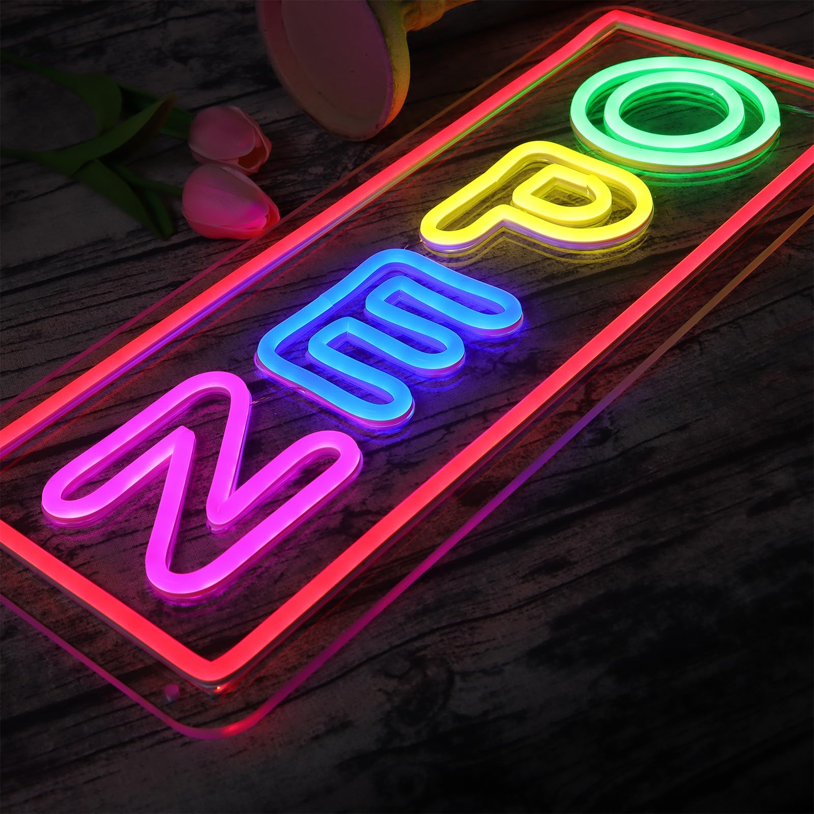 MEFFIAO LED Neon Open Sign for Business, 16.5"x 12" Adjustable Brightness Open Sign, supplied with USB and regulator provided, suitable for party bar salon coffee shop hotel wall decoration neon signâŠ