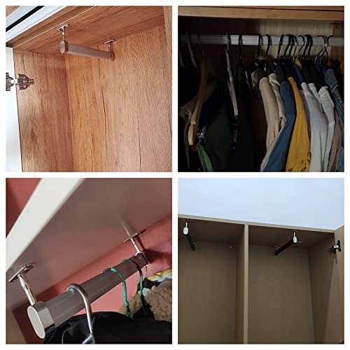 RAUGAJ Silver Aluminum Alloy Closet Rod Cuttable, 30-140Cm Long Oval Clothes Hanging Bar Top Mount, for Nursery/Home/Hotel/Office, with Bracket Kits/Closet W/D 23.6"(60Cm)
