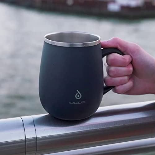 Ideus 16 oz Insulated Coffee Mug with Handle and Lid, Double Wall Stainless Steel Vacuum Insulated Tumbler Cup, Travel Coffee Cup Thermal Cup for Home and Office, Storm Black