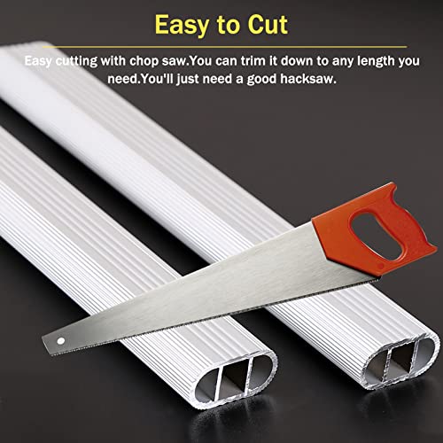 RAUGAJ Silver Aluminum Alloy Closet Rod Cuttable, 30-140Cm Long Oval Clothes Hanging Bar Top Mount, for Nursery/Home/Hotel/Office, with Bracket Kits/Closet W/D 23.6"(60Cm)