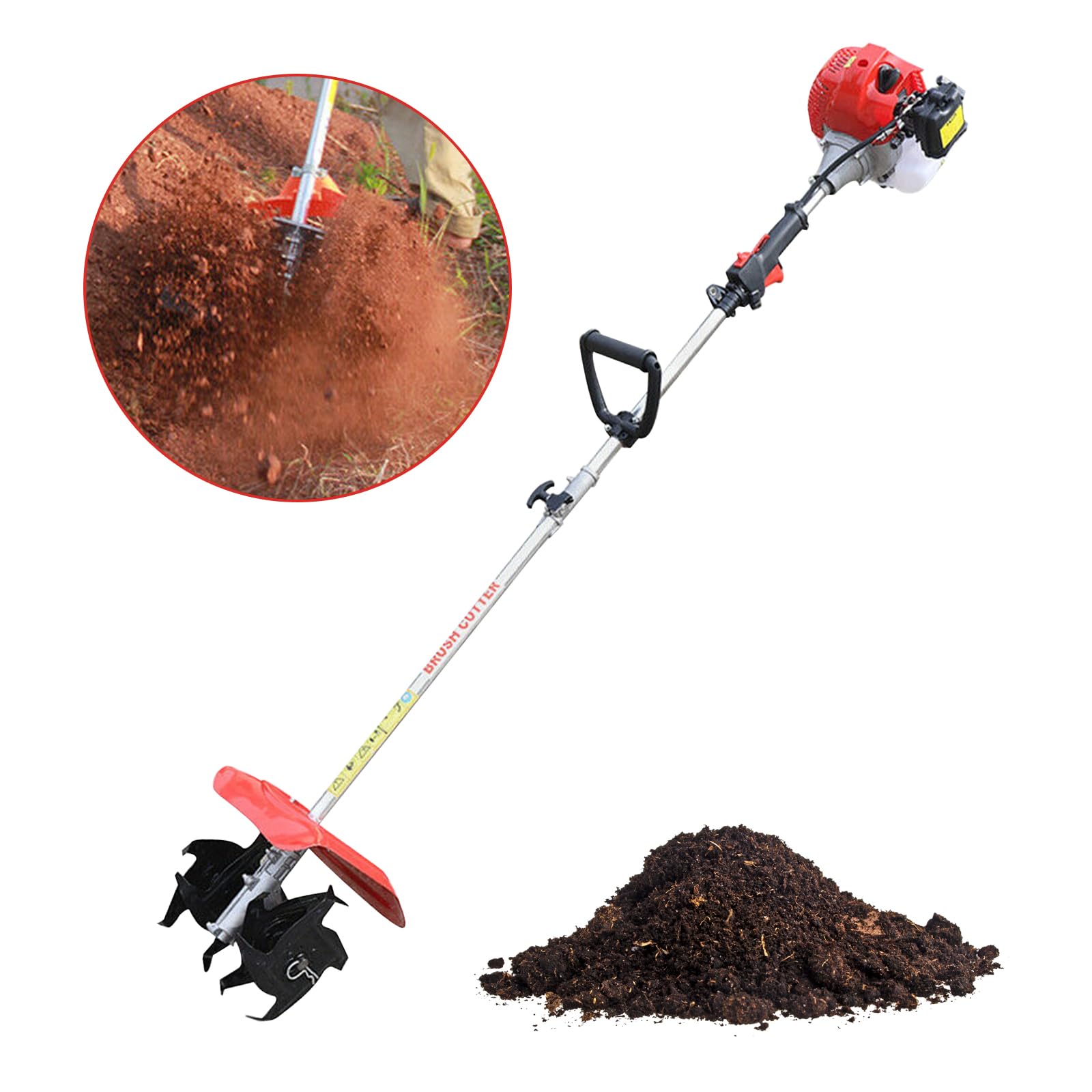Handheld Tiller Cultivator, 42.7CC 2 Stroke Gas Powered Yard Garden Farm Tilling Tool,Mini Weeding Tilling Tool Gas Powered Engine